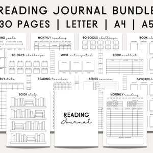 Printable Reading Journal Bundle, Minimalist Reading Tracker, Reading ...