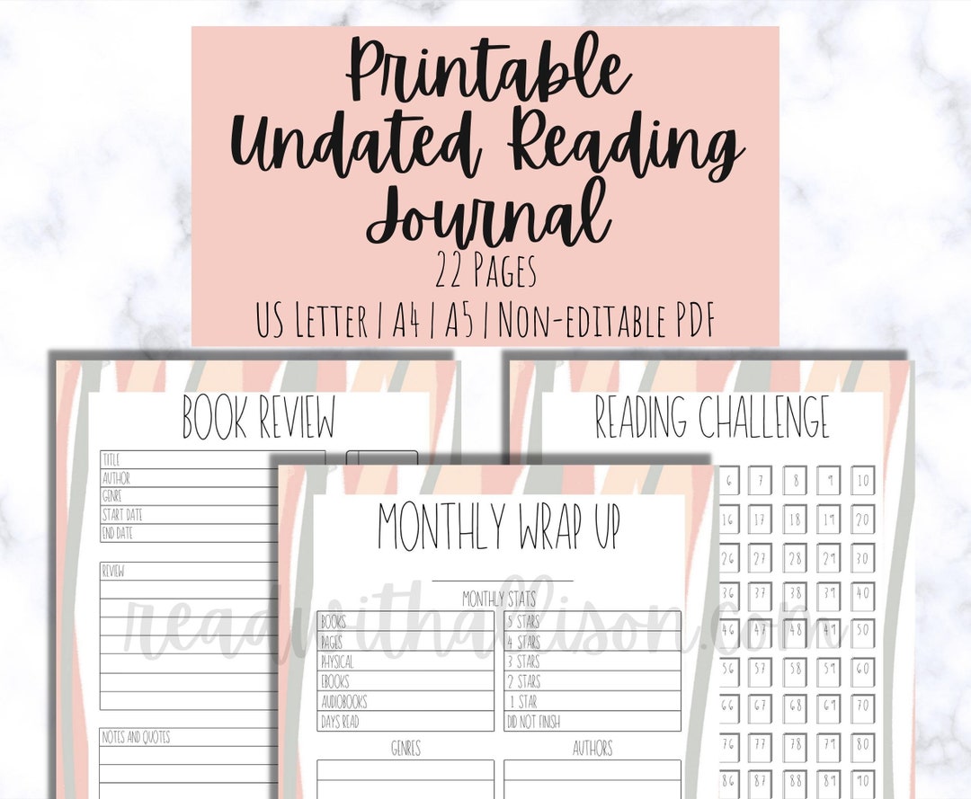 Printable Reading Journal, Instant Download, Book Journal, Reading ...