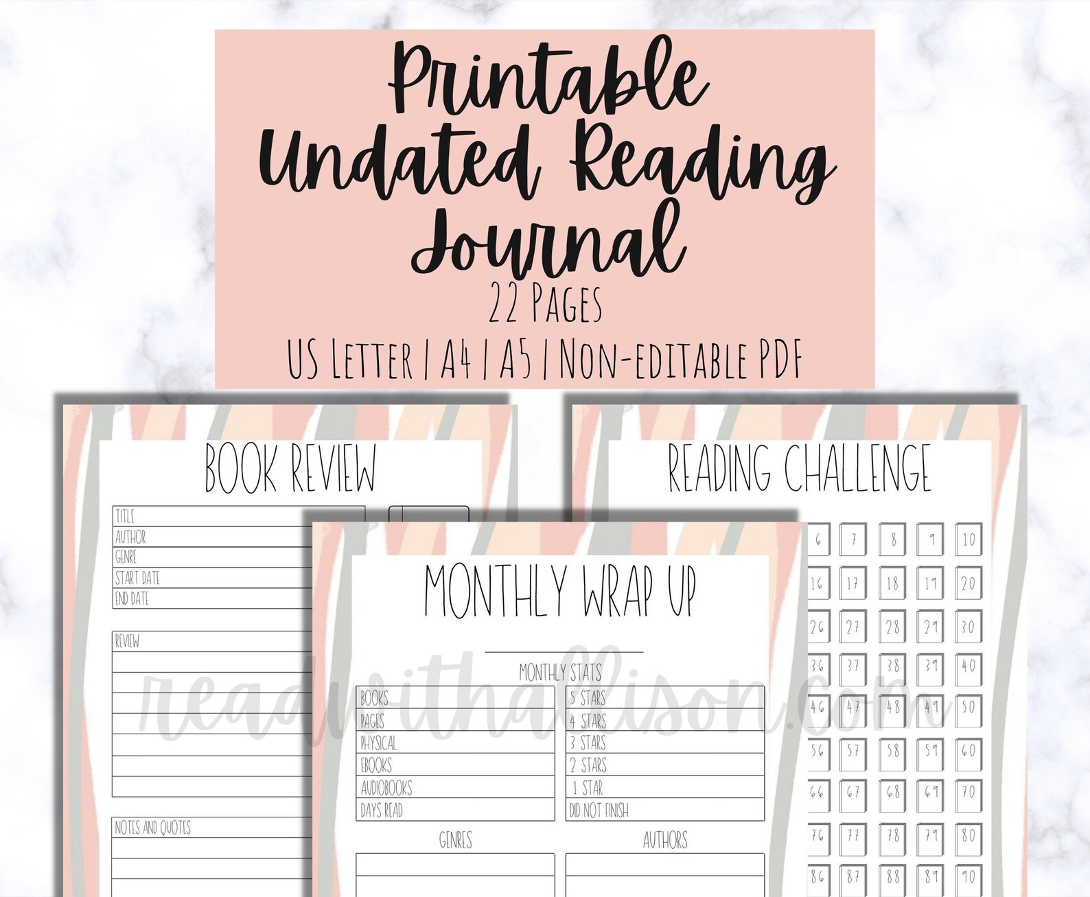 Printable Reading Journal Instant Download Book Journal | Etsy