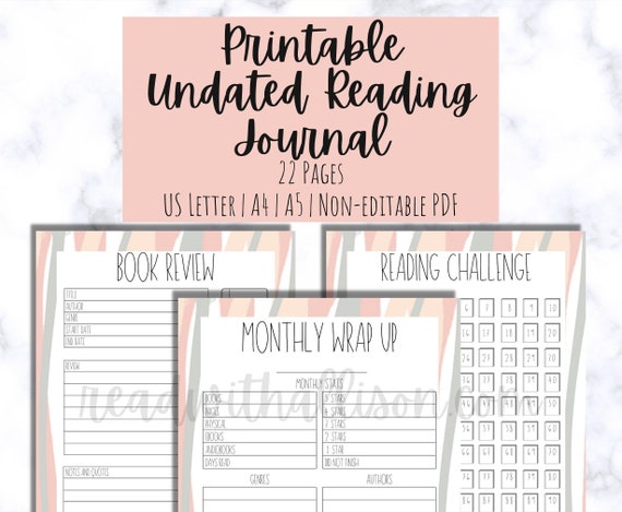 Printable Reading Journal Instant Download Book Journal | Etsy