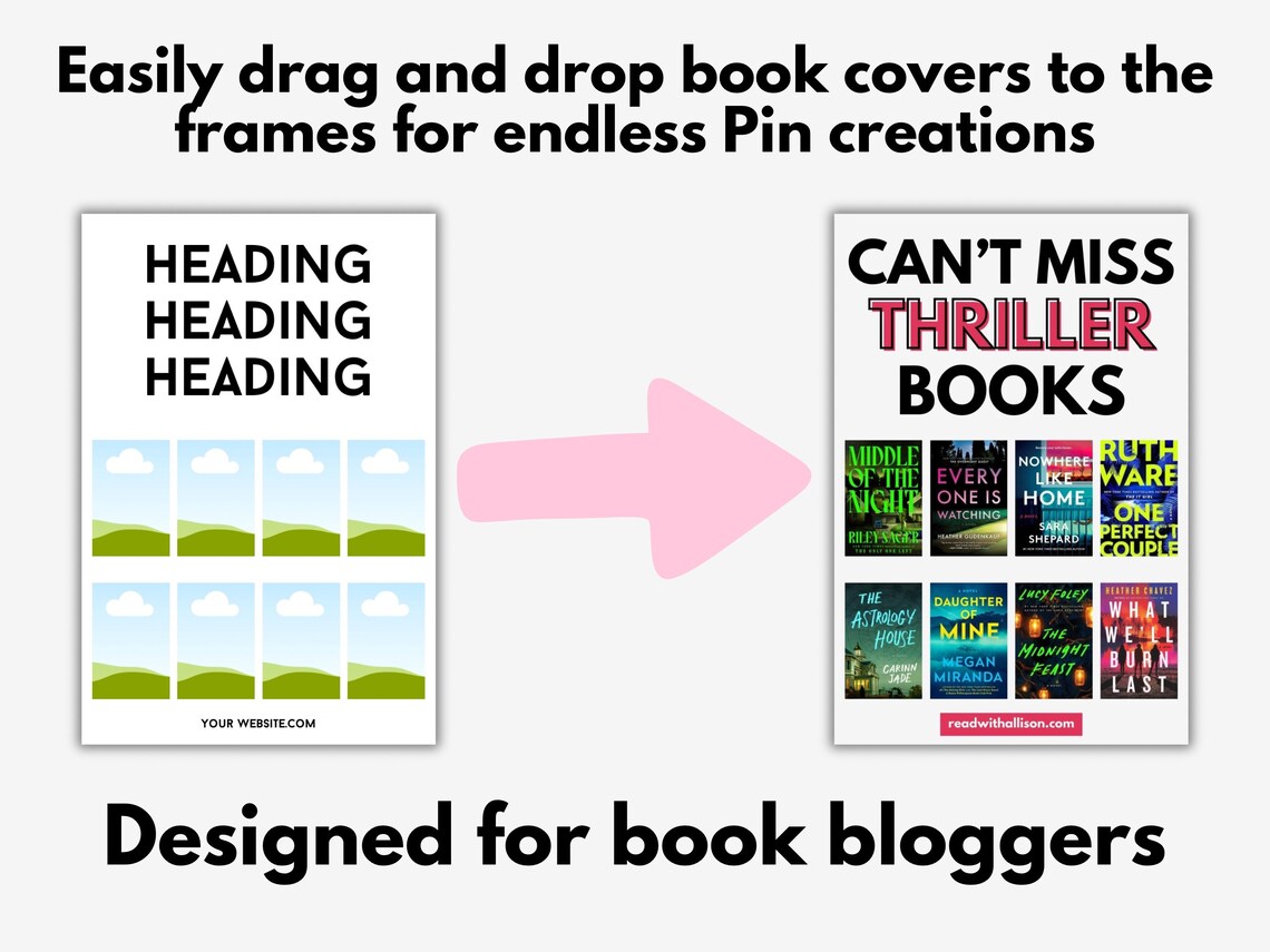Book Blogger Pinterest Pin Canva Templates: 25 Editable Designs ...