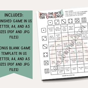 Roll the Dice TBR Game: Reading Challenge Printable (digital Download ...