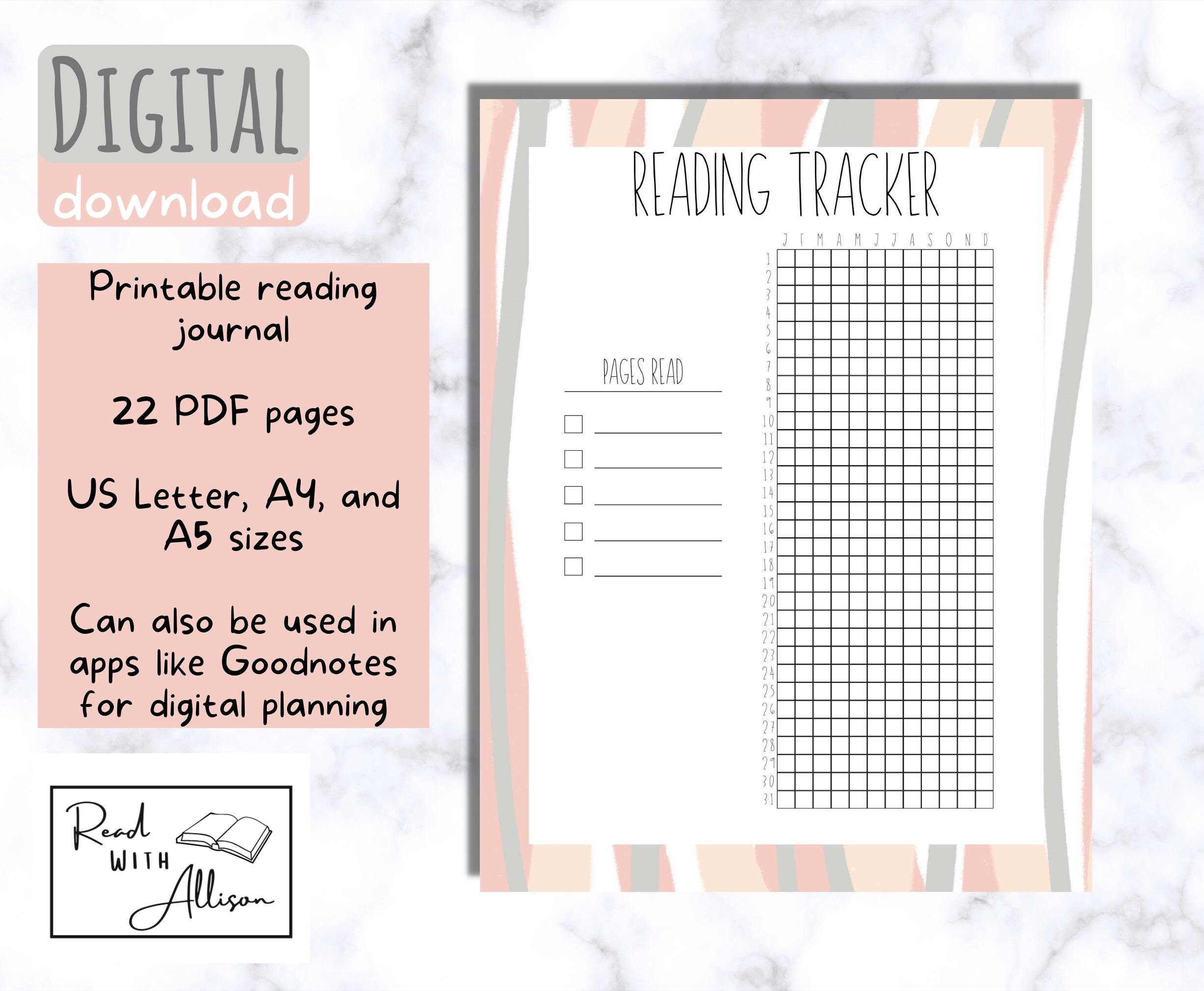 Printable Reading Journal Instant Download Book Journal | Etsy
