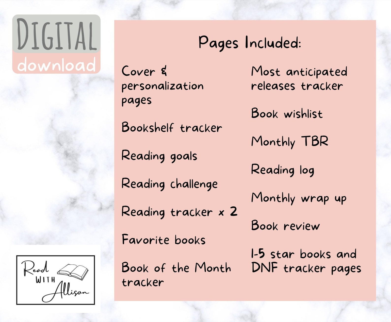 Printable Reading Journal Instant Download Book Journal | Etsy