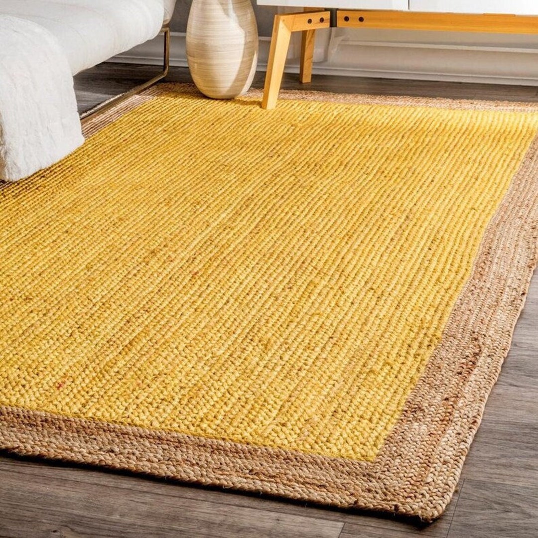 Handmade Natural Jute Yellow Rug, Hand Woven Jute Rug Yellow Color ...