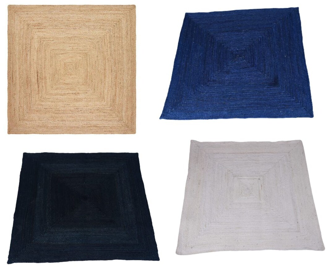 Inidan Handwoven Natural Fiber Black White Blue Beige Jute Rug, Jute ...