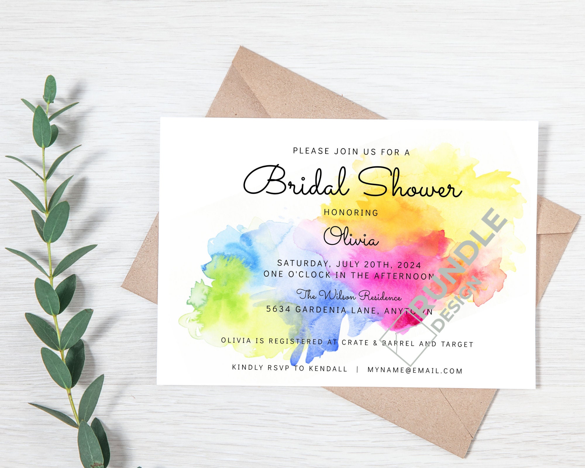 Watercolor Splash Invitation Customizable Invitation Bridal Shower ...