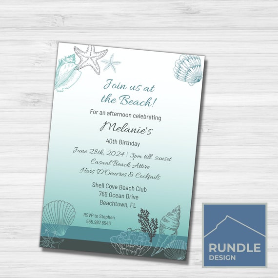 Seashell Invitation Customizable Invitation Beach Birthday - Etsy