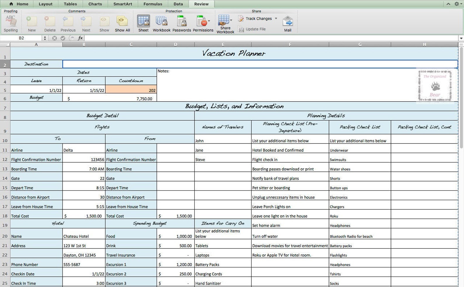 Simple Vacation Planner - Excel - Etsy