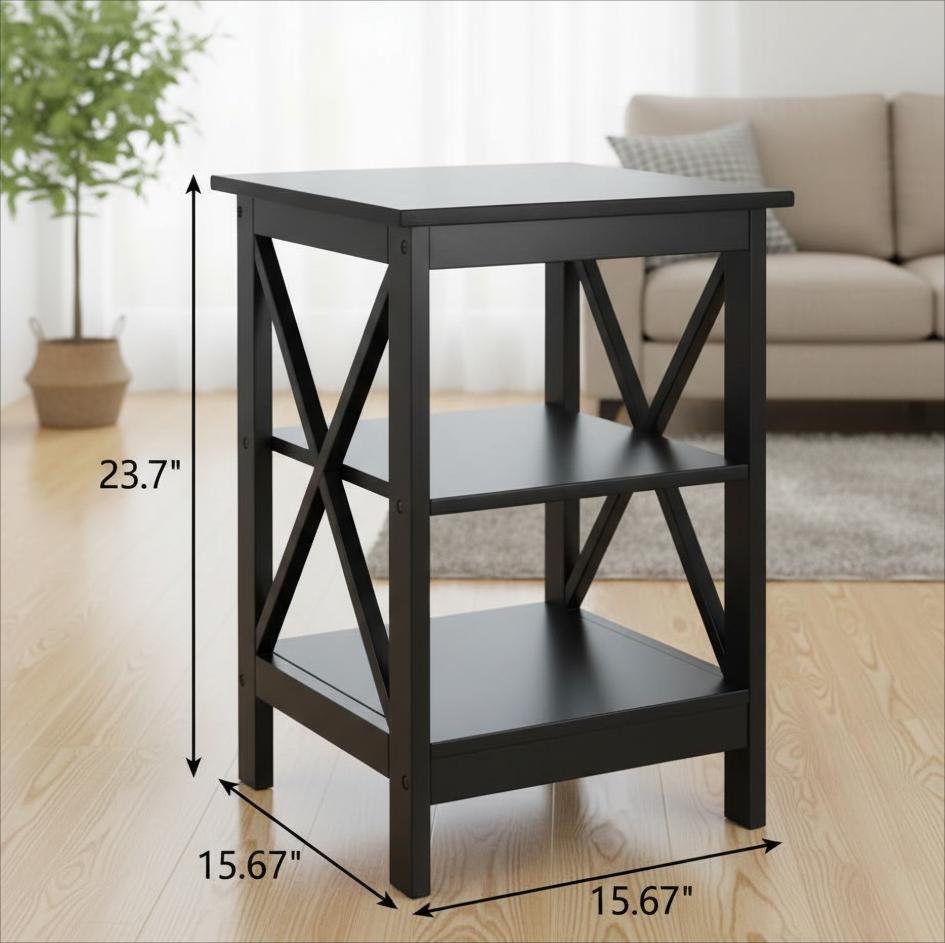 24” Side End Table With Storage Shelf, X-design Sofa Table for Living ...