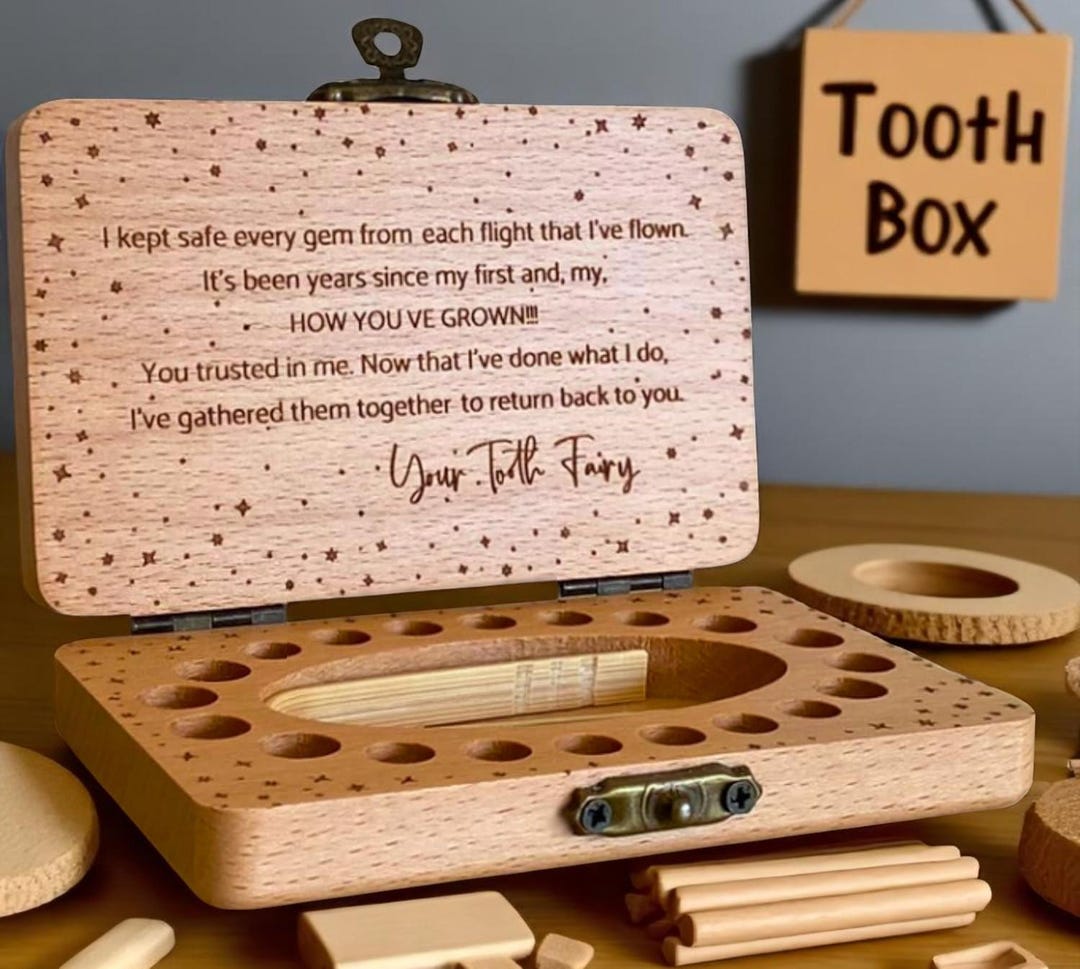 Tooth Fairy Keepsake Box for Girls & Boys, Wooden Storage Box for 20 ...