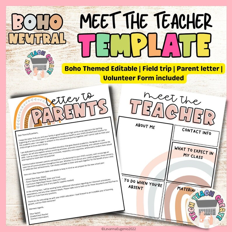 Meet the Teacher | Boho Theme | Editable Google Slides Canva - Etsy