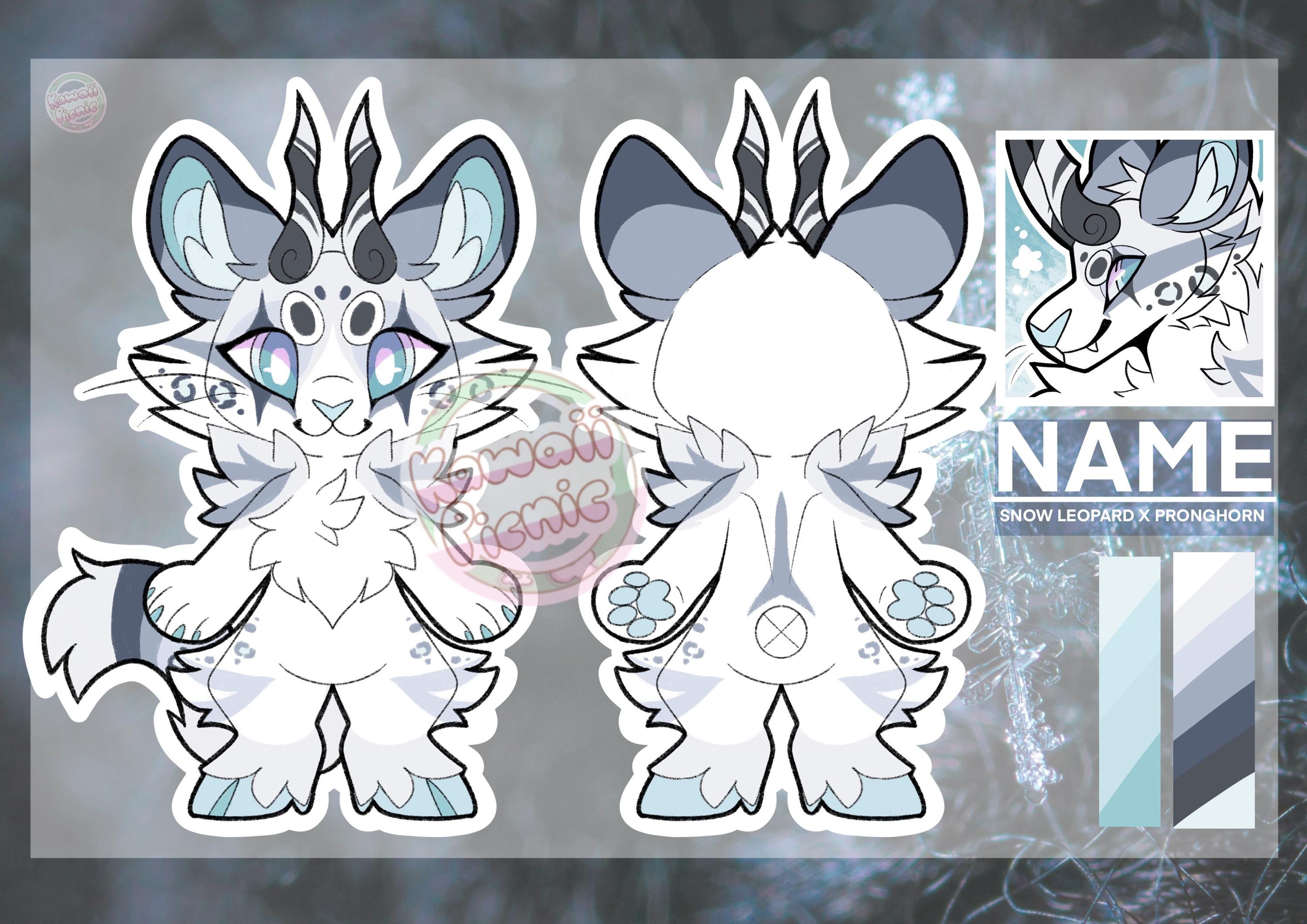 Snow Leopard and Pronghorn Hybrid Furry Fursona Adopt Reference and ...