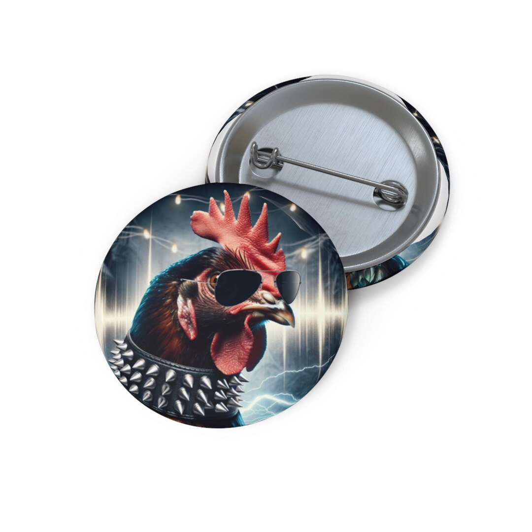 Metal Head Chicken Custom Pin Buttons, Punk Rock Chick Badge, Pinback ...