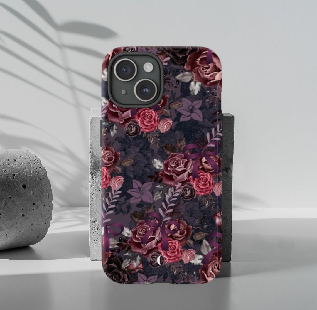 Dark Floral Tough Case, Dark Phone Case for iPhone 15, iPhone 14 ...