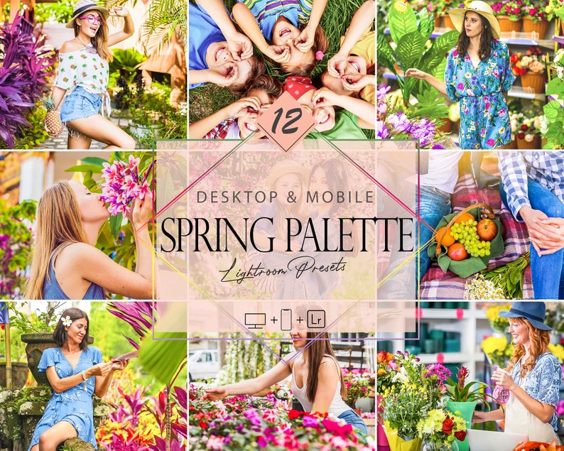 12 Spring Palette Lightroom Presets, Colorful Preset, Bright Desktop LR Filter, DNG Portrait ...