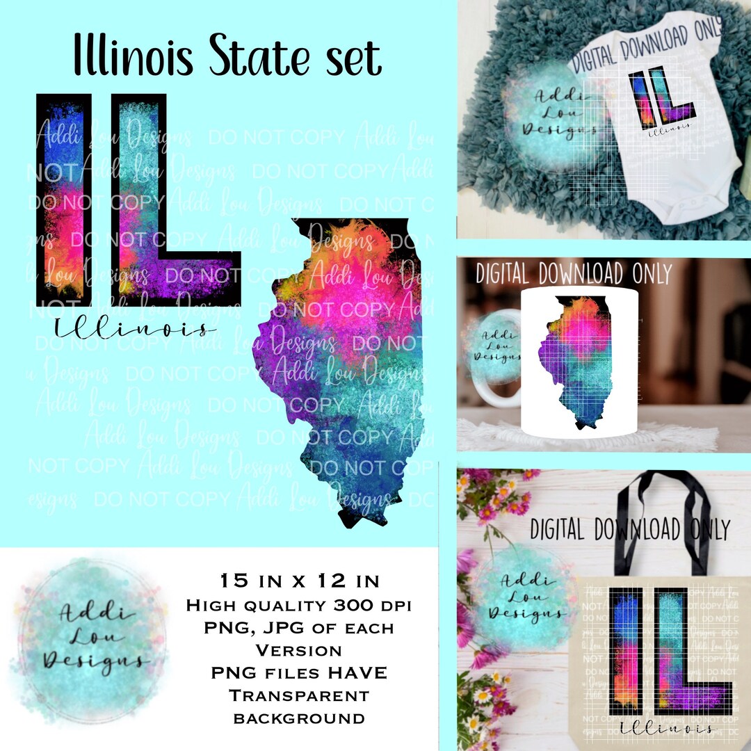 Illinois State Bundle Download,il,sublimation,png,state,watercolor ...