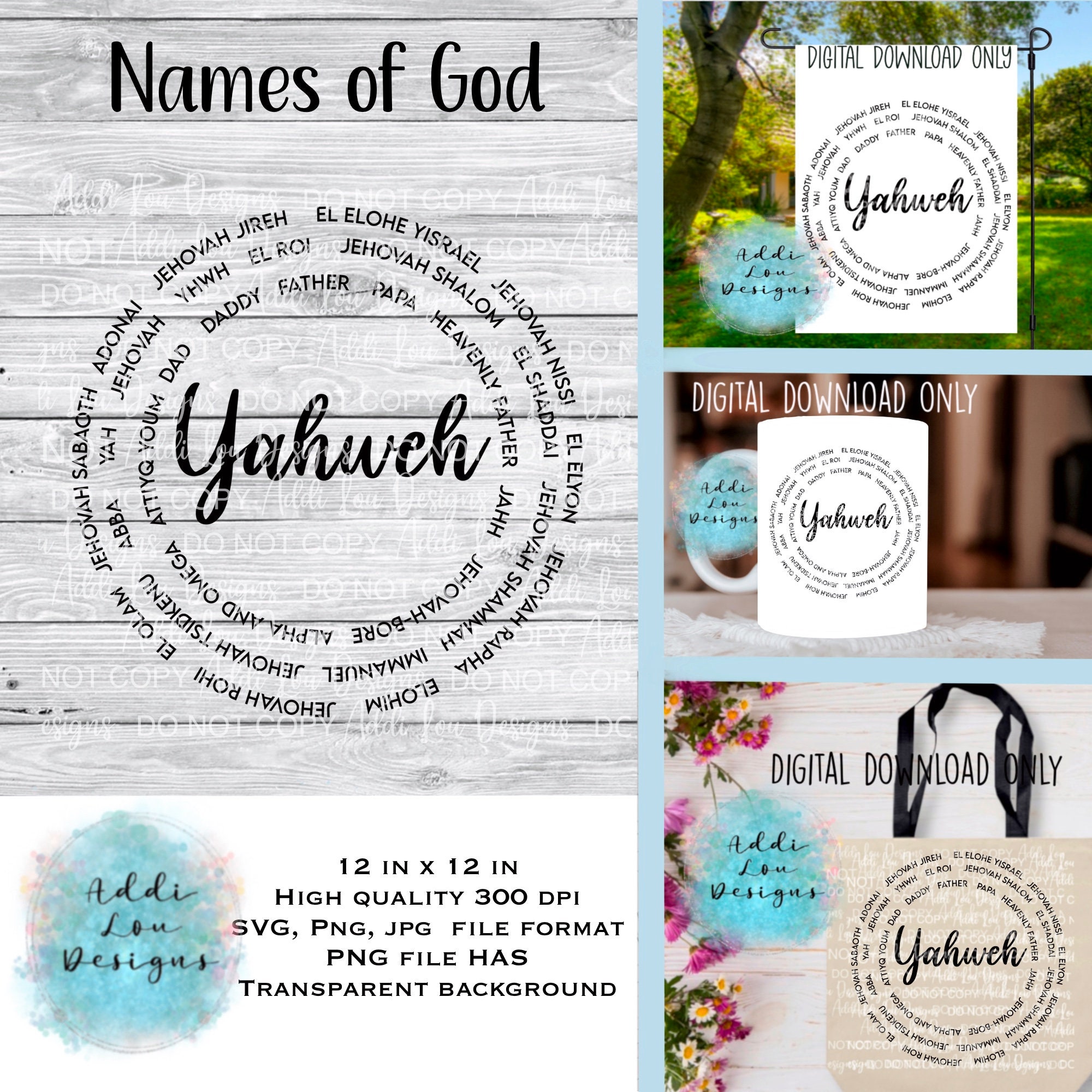 Names of God Downloadyahwehsvgpngcar - Etsy