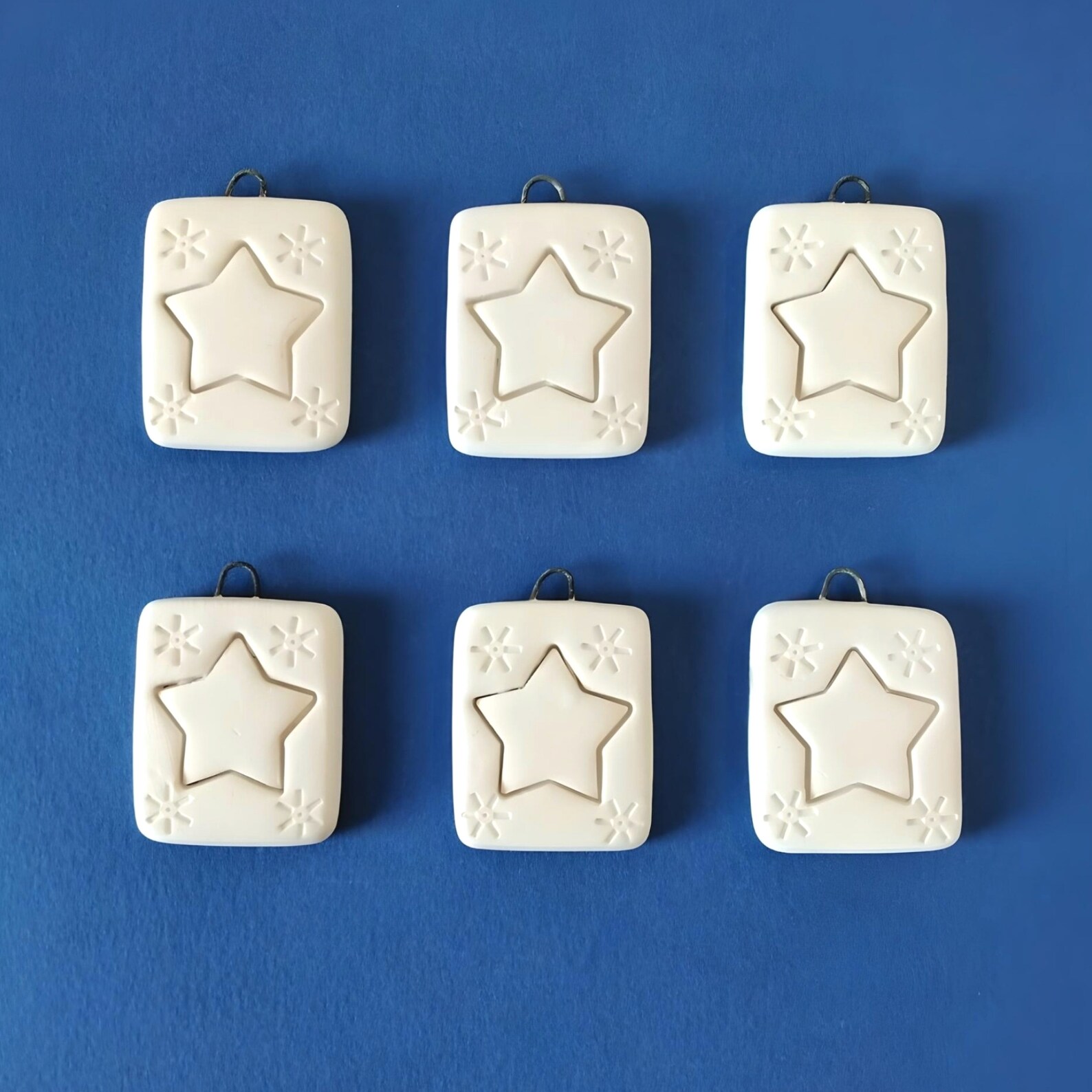 2PCS Ceramic Star Ornaments, 4x3.5cm. Rectangle Pendants With Carved ...