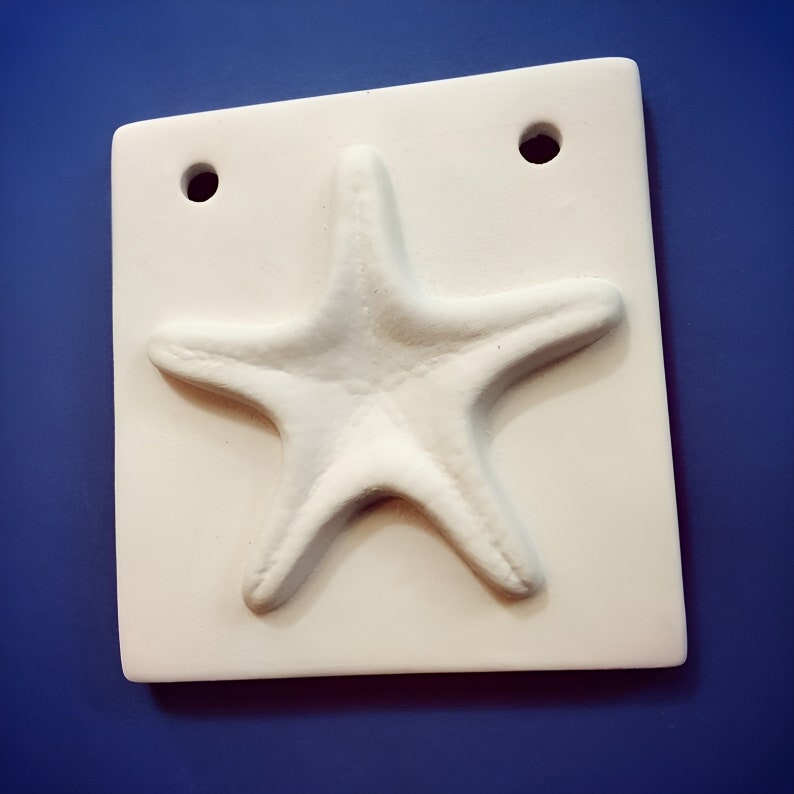 Ceramic Handmade Tiles With 3D Shell/ Ready to Paint. Bisque Tile 10 ...