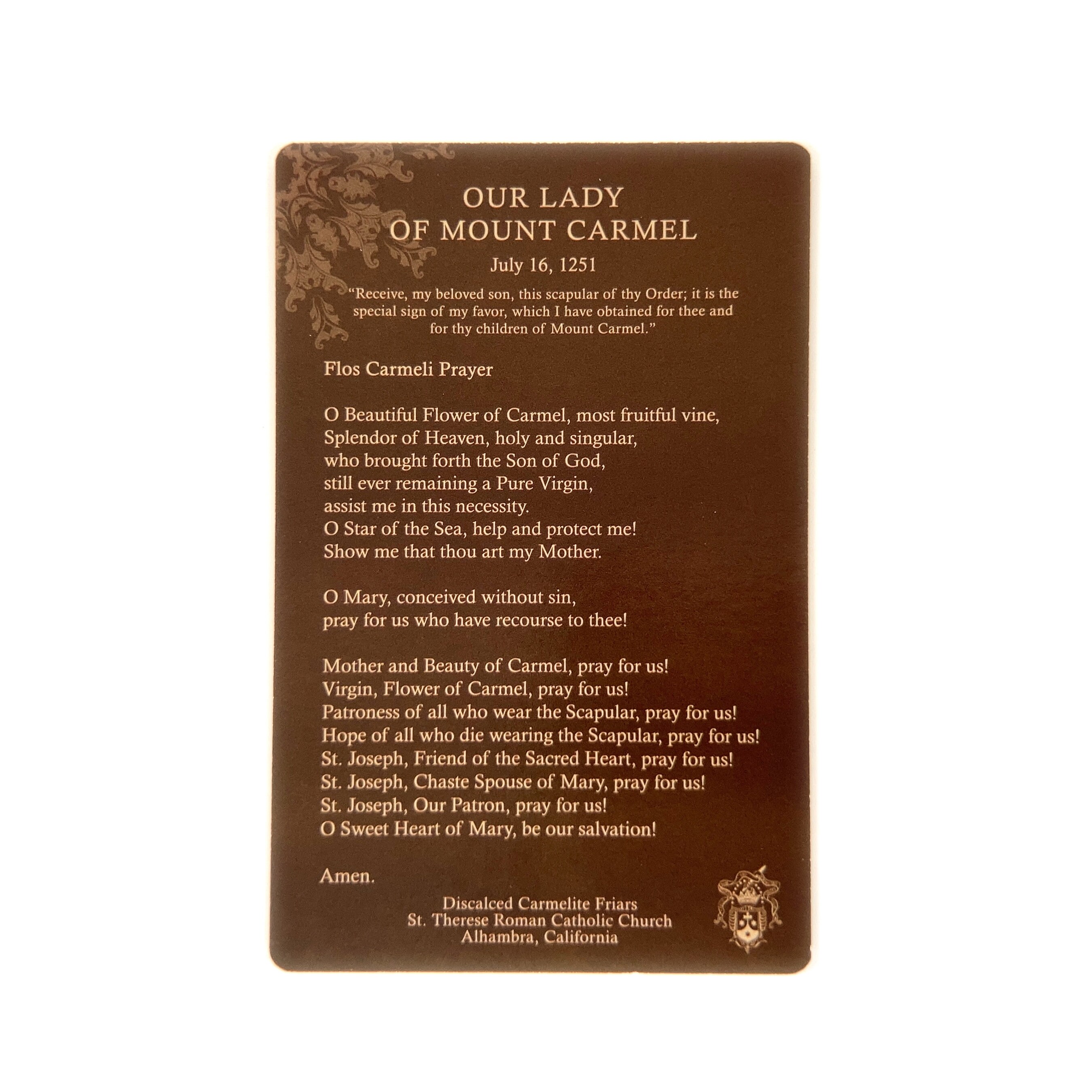 Our Lady of Mount Carmel Prayer Card Sale Benefits Carmelite - Etsy