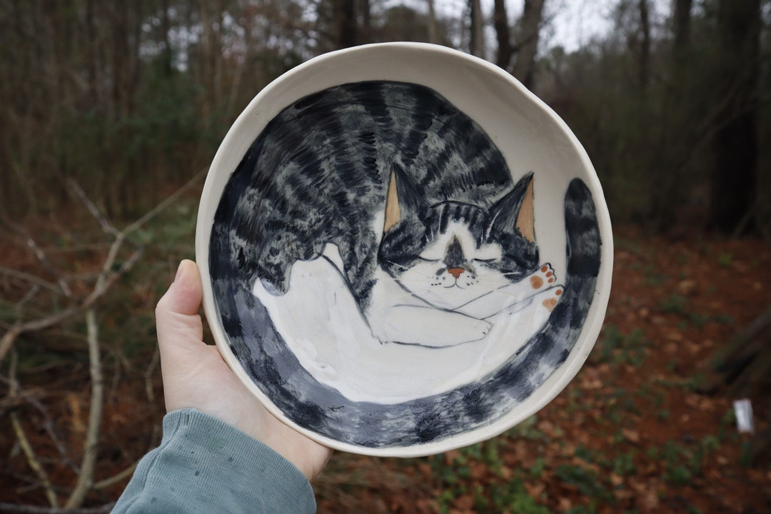 Cat Plate - Custom Options - Handmade Porcelain Pottery - Gift for Cat ...