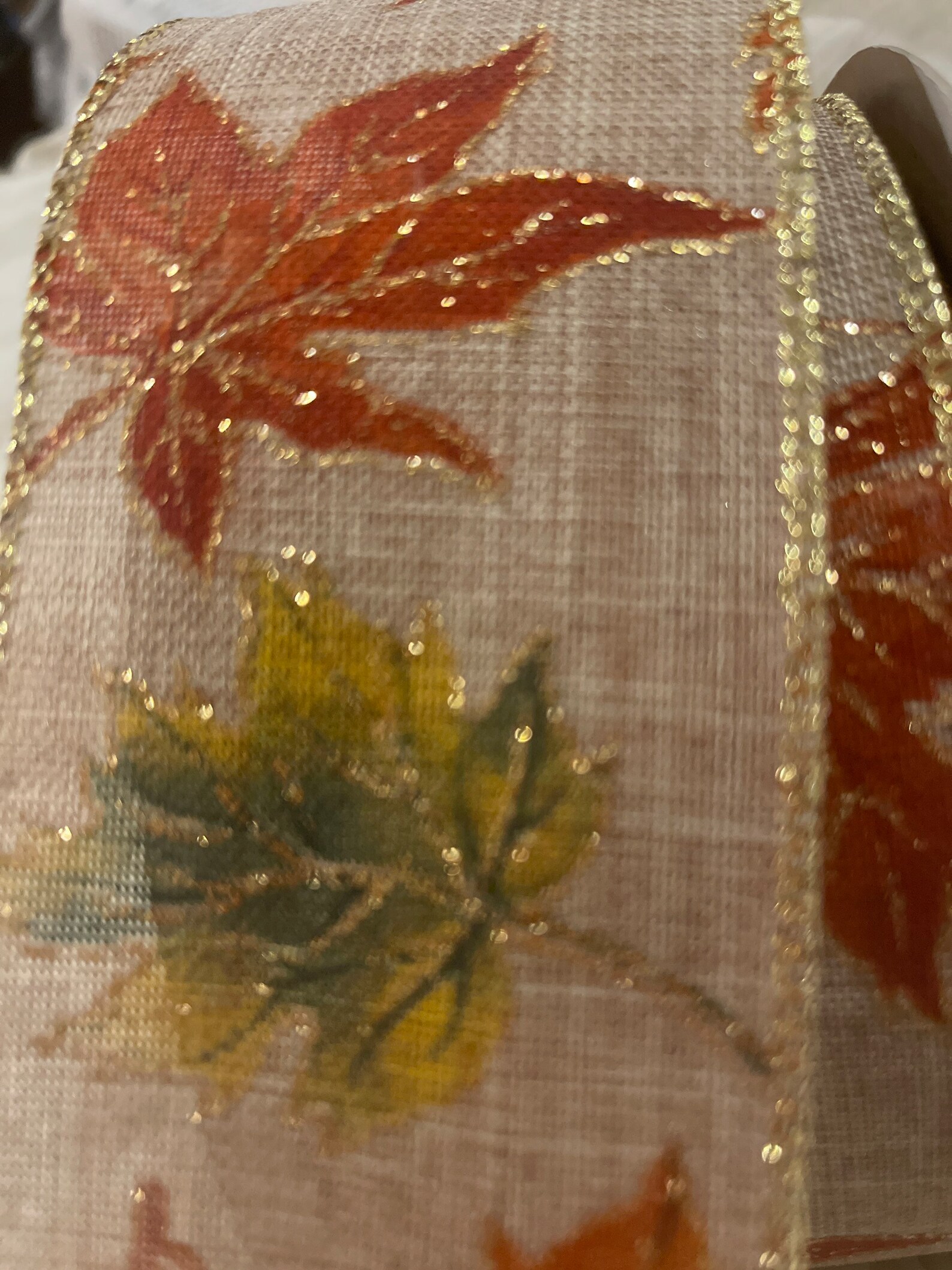 2.5 Wired Ribbon Fall Leaves RIBBON Gold Wire Edge & Accents - Etsy