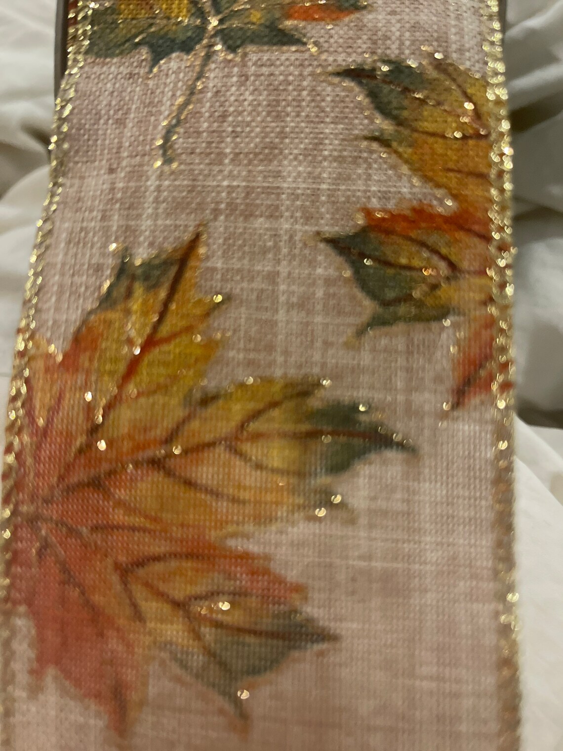 2.5 Wired Ribbon Fall Leaves RIBBON Gold Wire Edge & Accents - Etsy