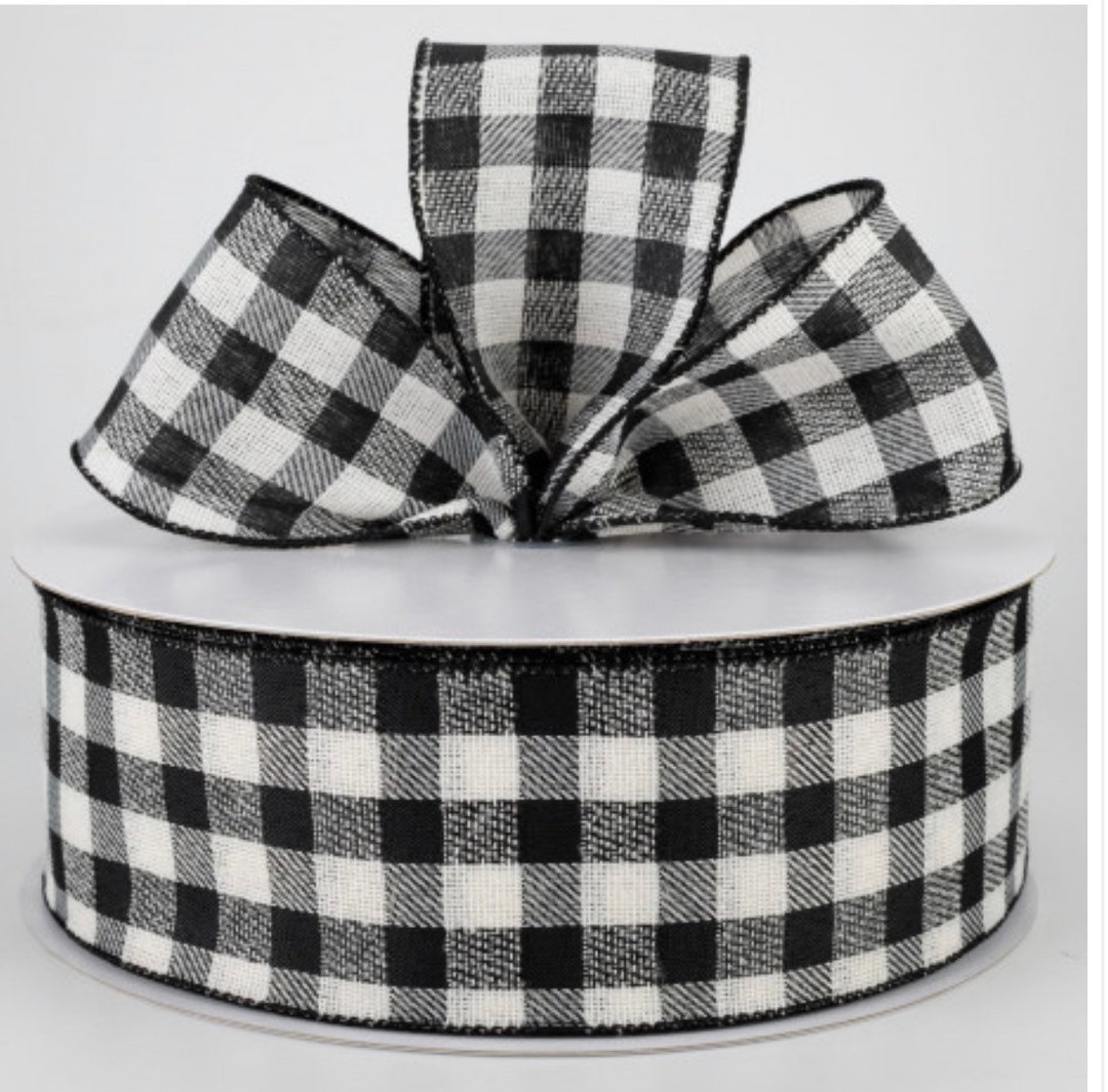 Ribbon Black and White Buffalo Plaid 2.5” X 5 Yards Buffalo Check Wired ...