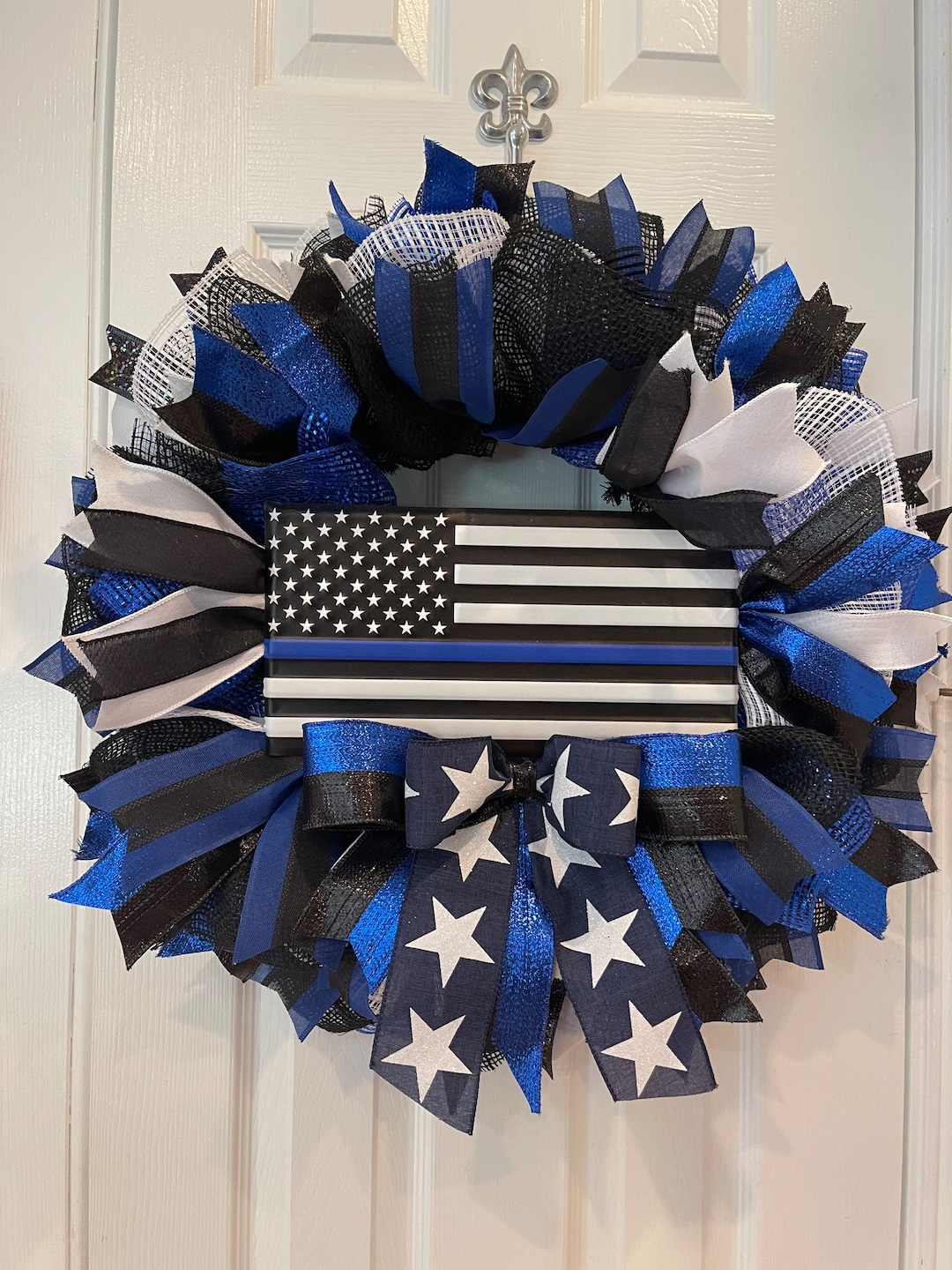 Police Wreath, Back the Blue Wreath, Law Enforcement, White, Black ...
