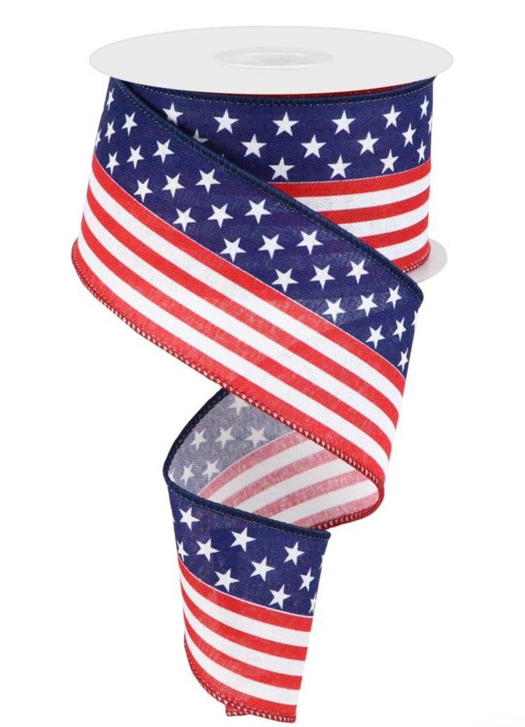 Patriotic Flag Ribbon 2.5” Wired Edge Ribbon, Red, White & Blue Ribbon ...