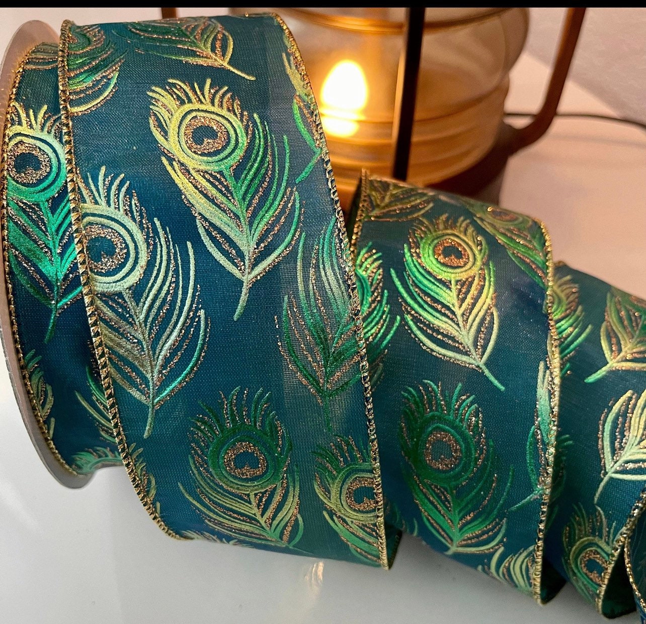 2.5 Peacock Ribbon Peacock Feather Ribbon Peacock Blue - Etsy