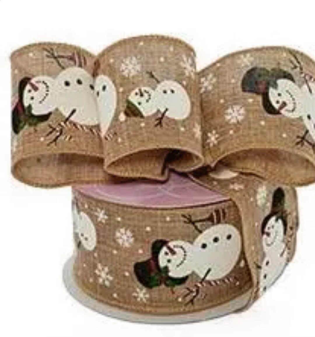 2.5 Wired Snowman Ribbon, Christmas Ribbon, Snowman on Natural, Snowman ...