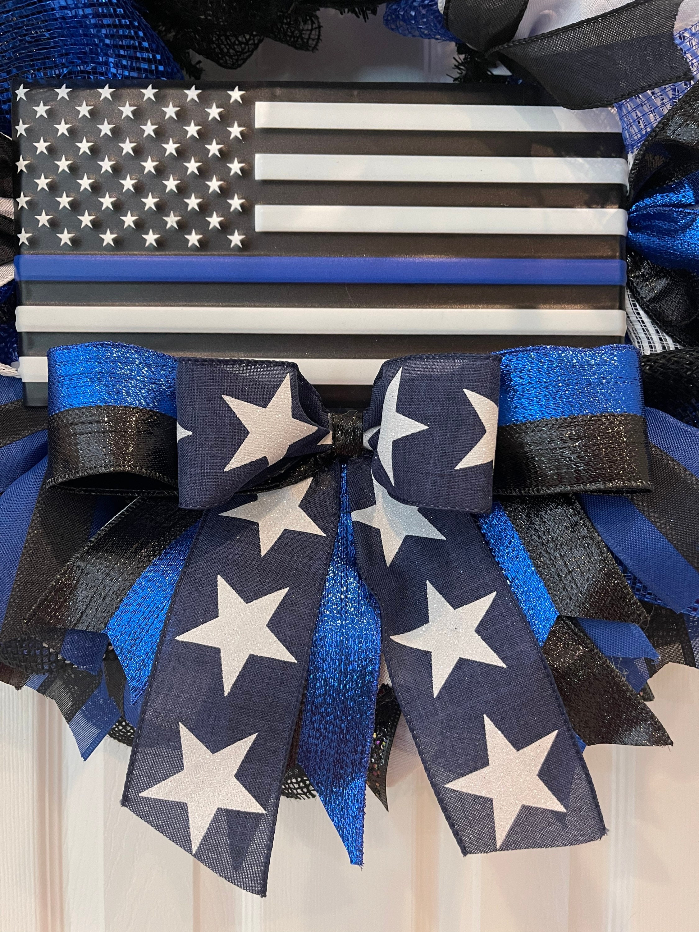 Police Wreath, Back the Blue Wreath, Law Enforcement, White, Black ...