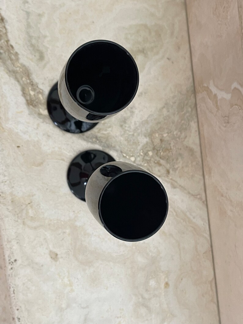 2 MIKASA Elegance Midnight Black Champagne Flute Glasses Hand Blown ...