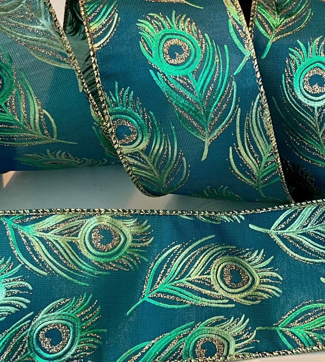 2.5 Peacock Ribbon Peacock Feather Ribbon Peacock Blue - Etsy