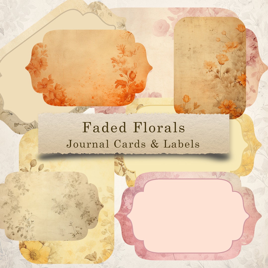 Faded Florals - Journal Cards & Labels, Scrapbooking, Jpg, Junk Journal ...