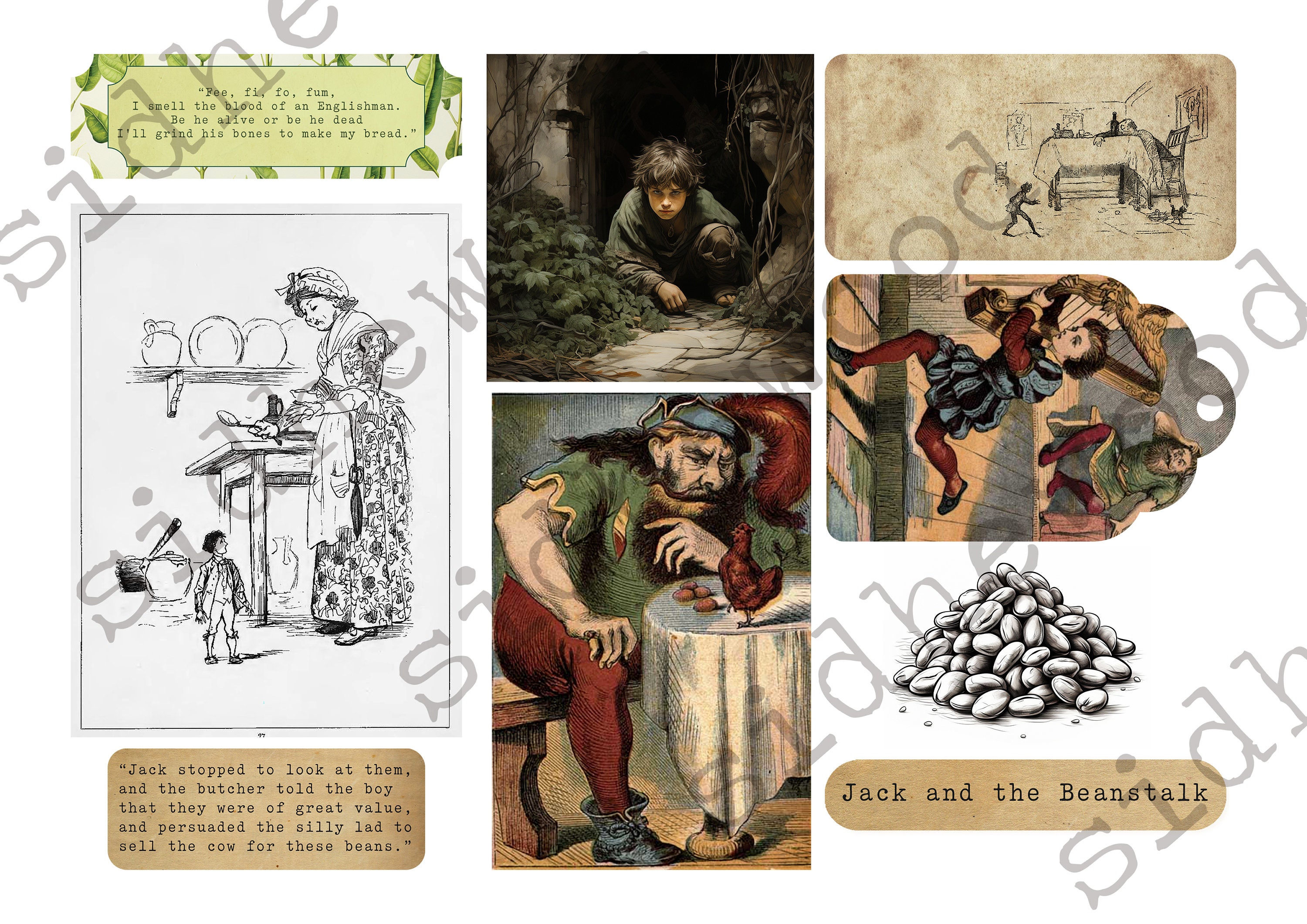 Jack and the Beanstalk Collage Sheet Words & Pictures for Junk Journals ...