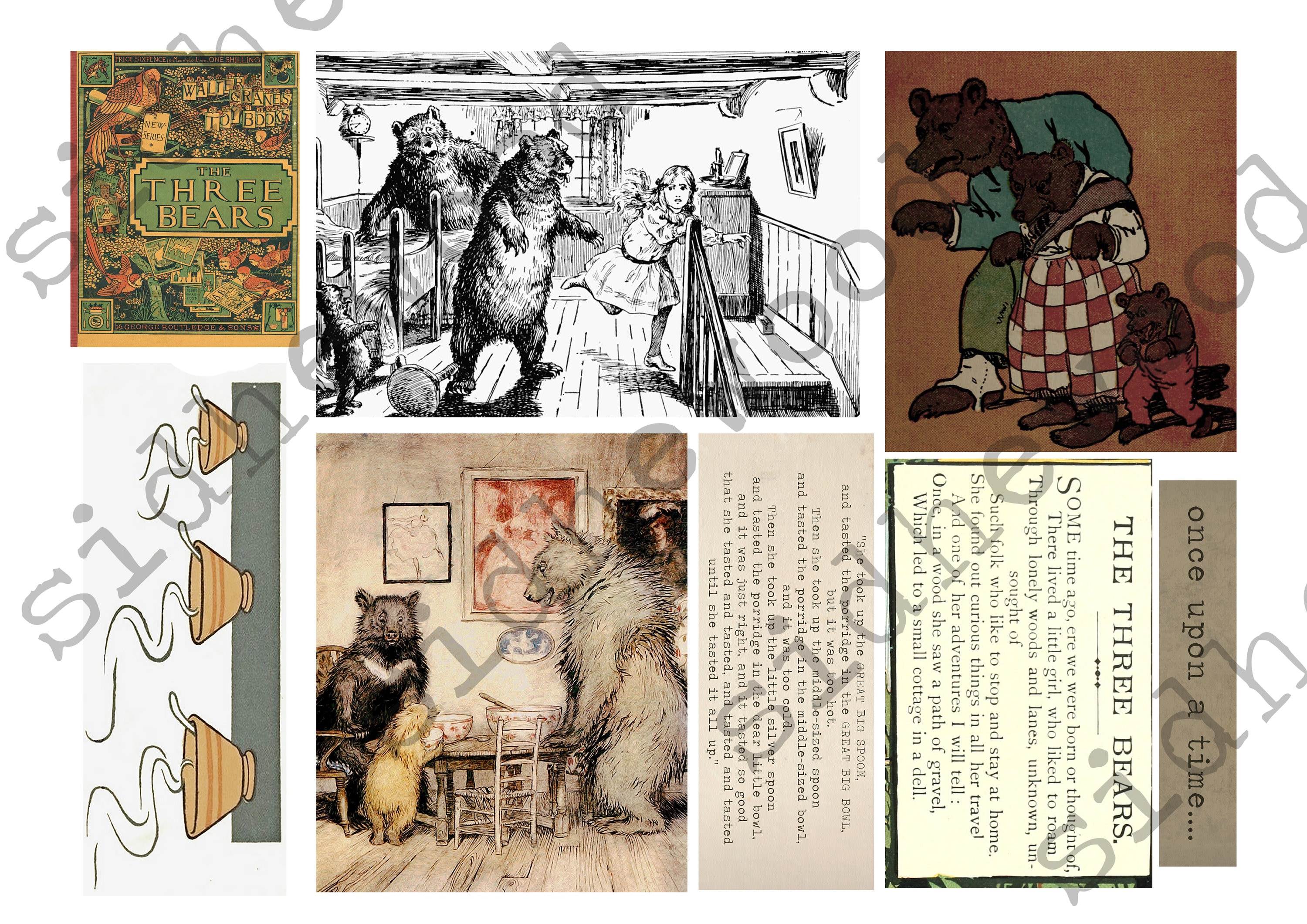 Three Bears Collage Sheet - Words & Pictures for Junk Journals ...