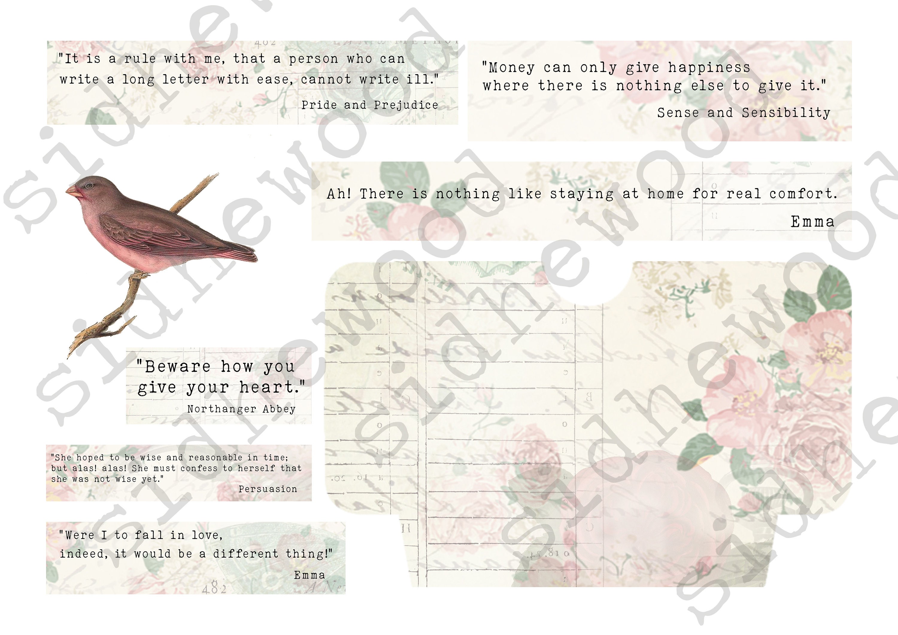 Jane Austen Quotes Ephemera Junk Journals Printable Paper - Etsy