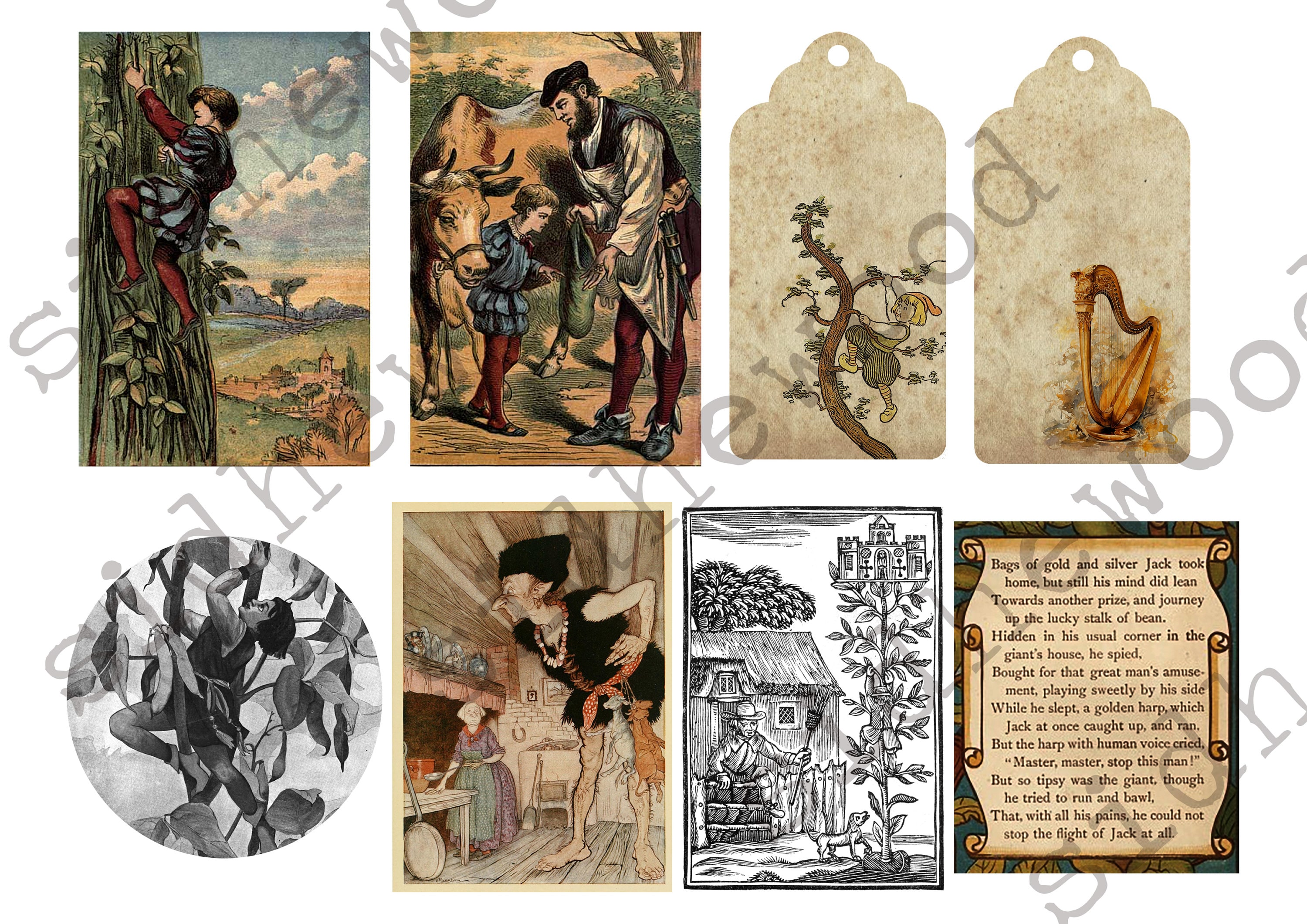 Jack and the Beanstalk Collage Sheet Words & Pictures for Junk Journals ...