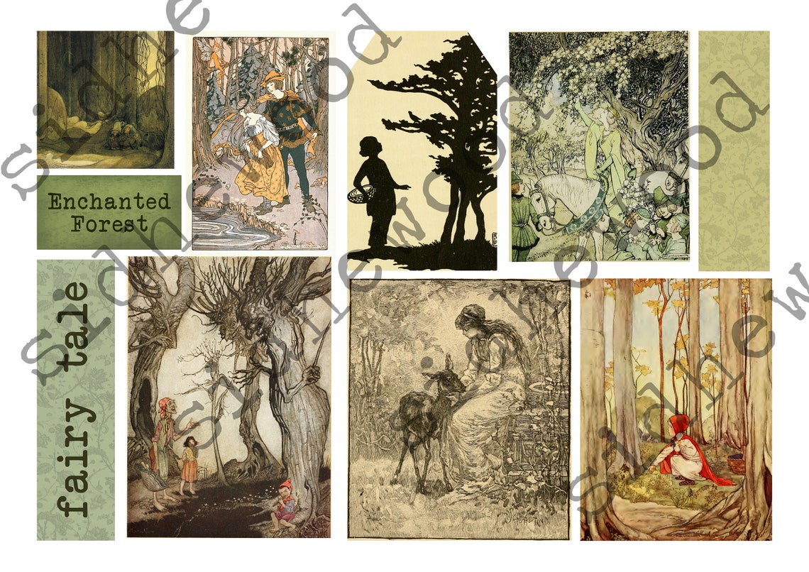Fairy Tale Forest Collage Sheet Words and Pictures for Junk | Etsy