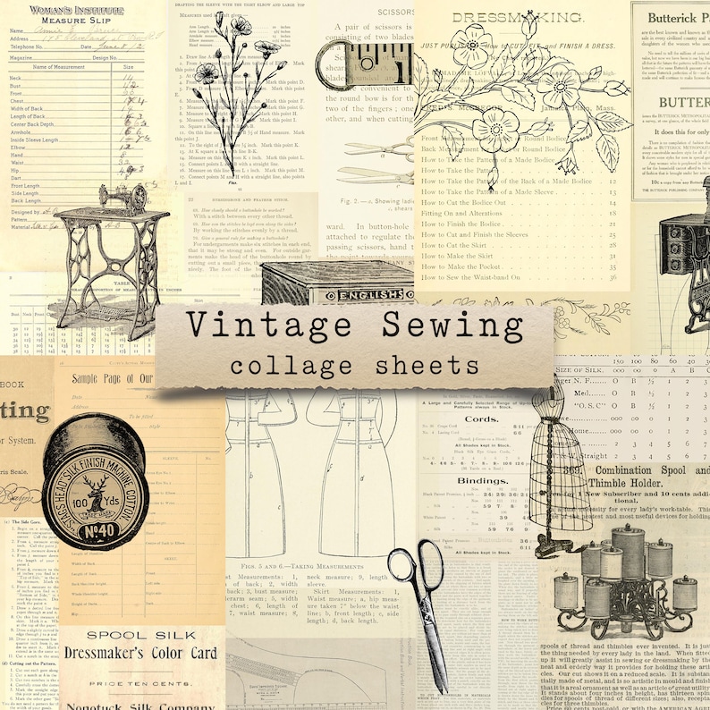 Vintage Sewing Collage Sheet - Junk Journals, Printable Paper Crafts ...