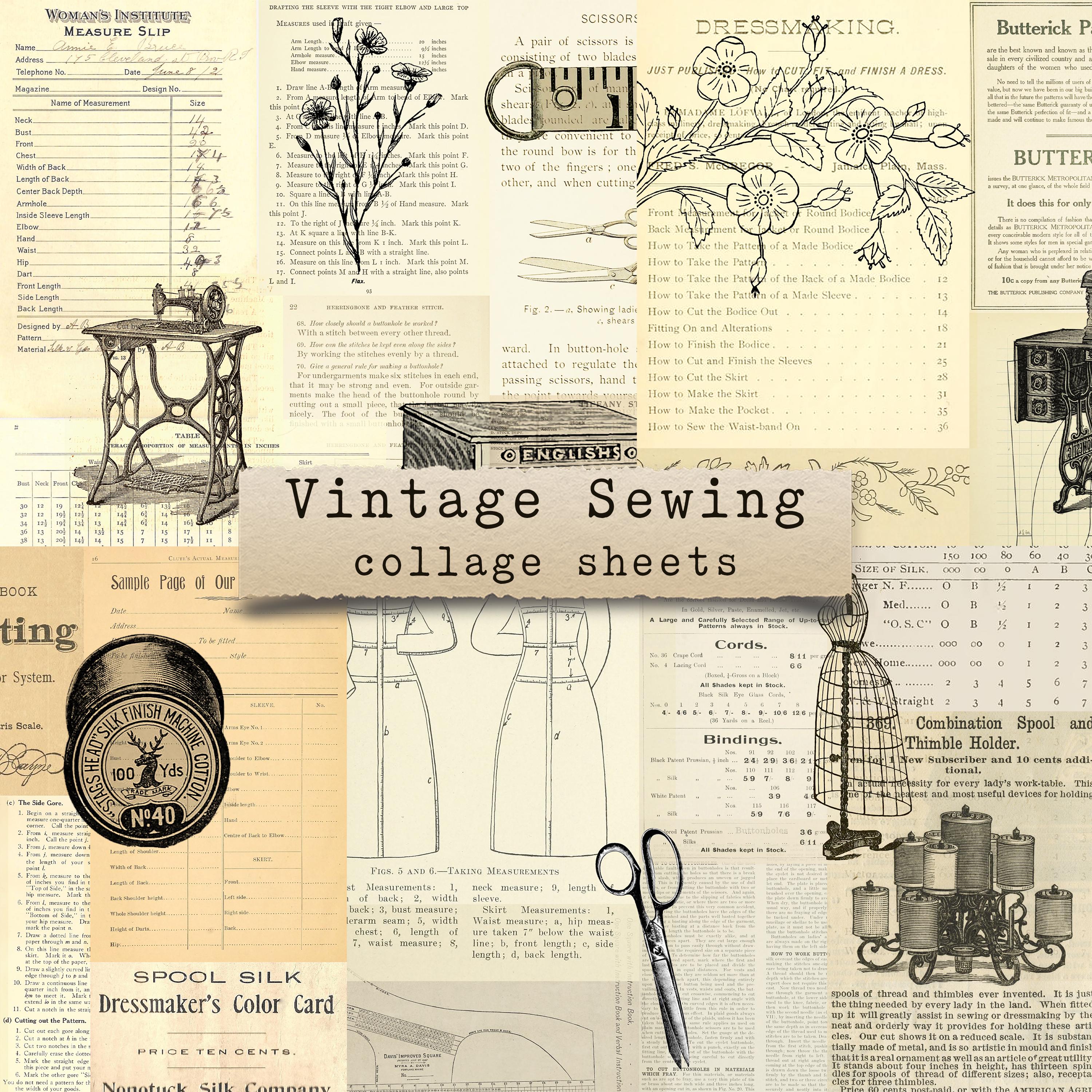 Vintage Sewing Collage Sheet - Junk Journals, Printable Paper Crafts ...