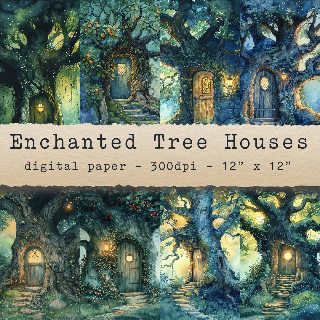 Enchanted Tree Houses - Digital Papers, Backgrounds, Scrapbooking, Jpg ...