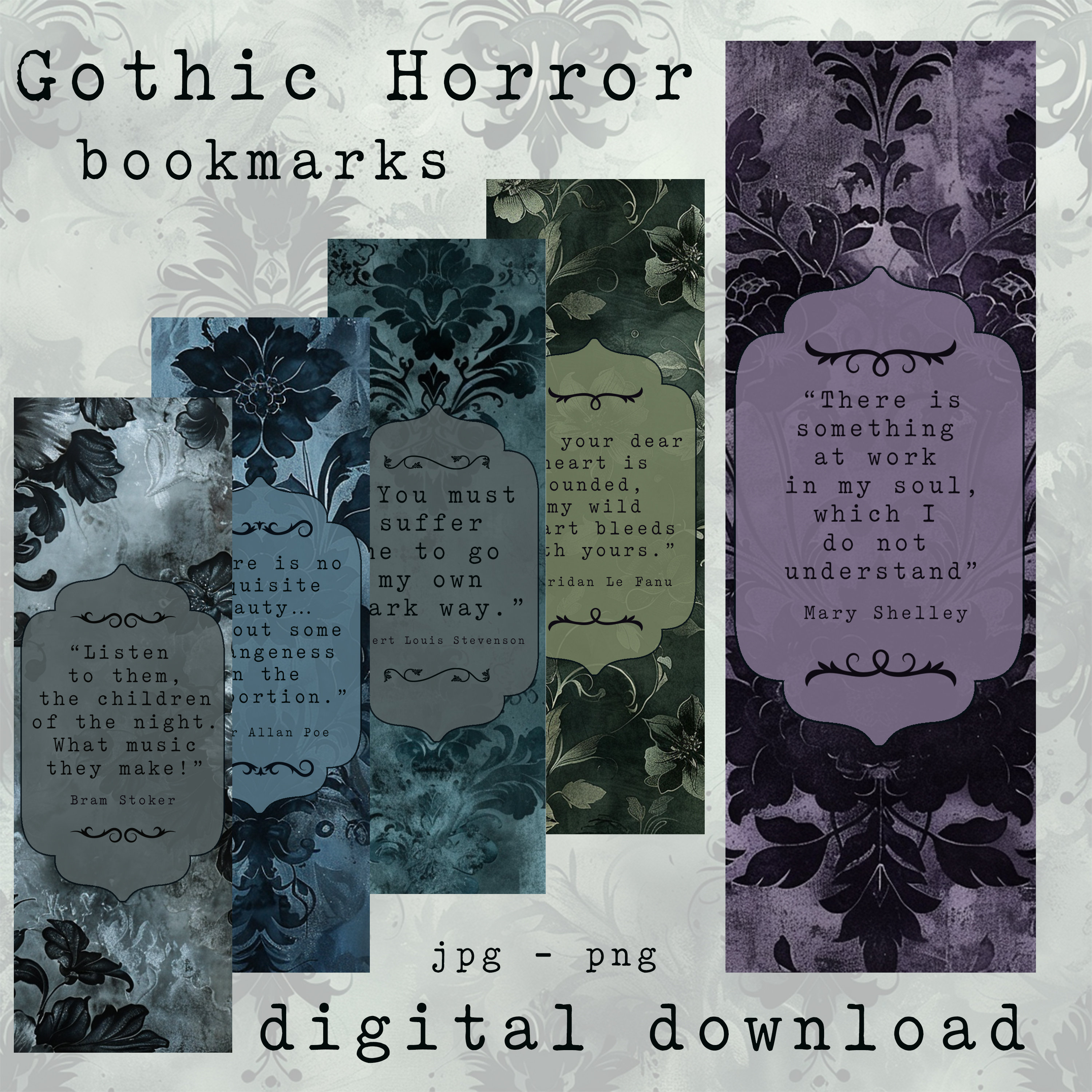 Gothic Horror Bookmarks - Digital Download, Printable, Gothic Novels ...