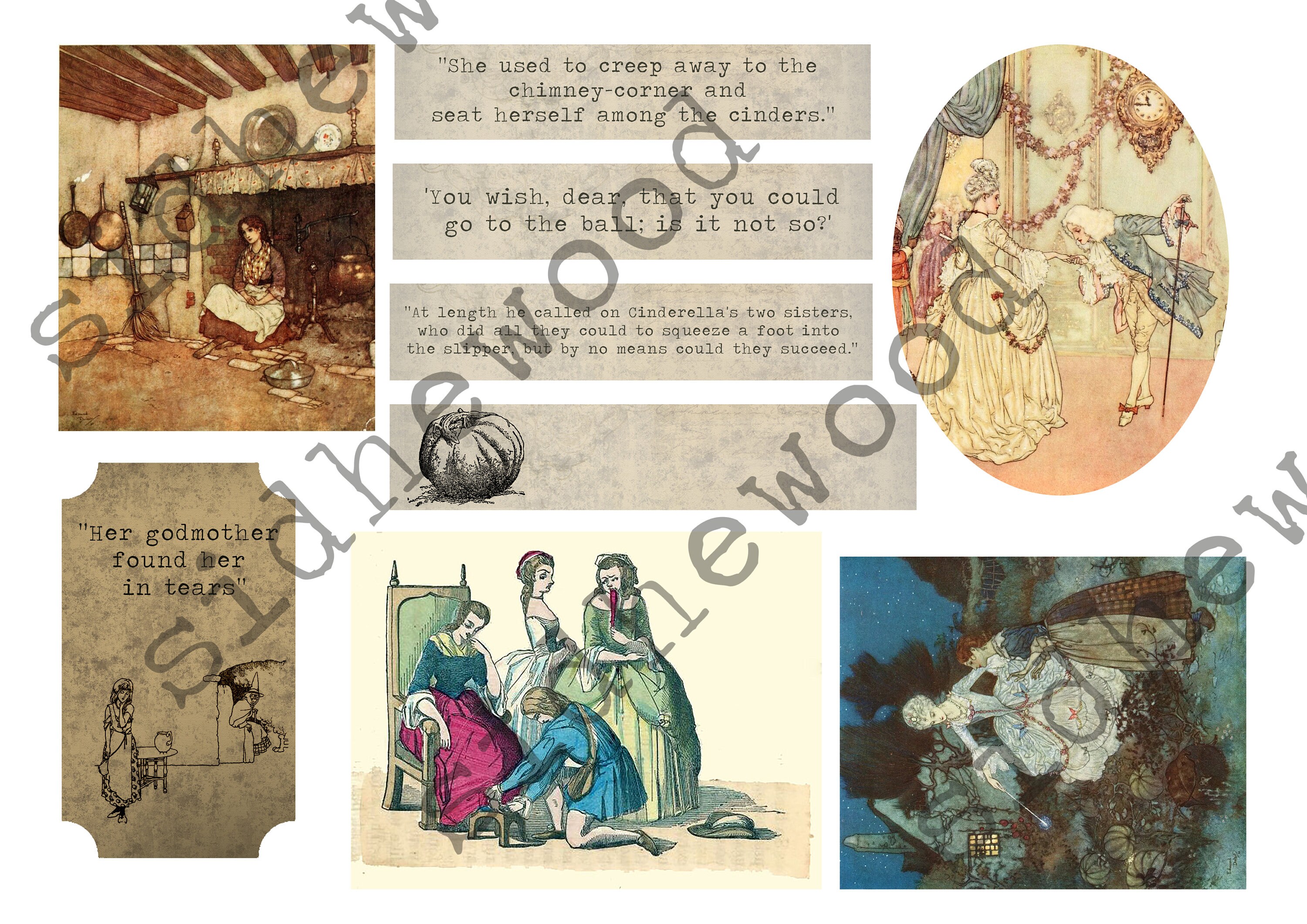 Cinderella Collage Sheet - Words and Pictures for Junk Journals ...