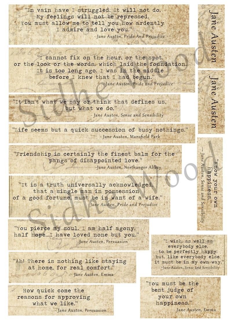 Jane Austen Quotes Ephemera Junk Journals Snail Mail - Etsy