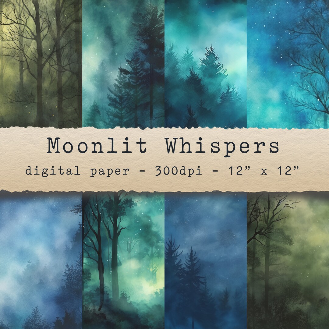 Moonlit Whispers - Digital Papers, Forest, Woods, Backgrounds ...