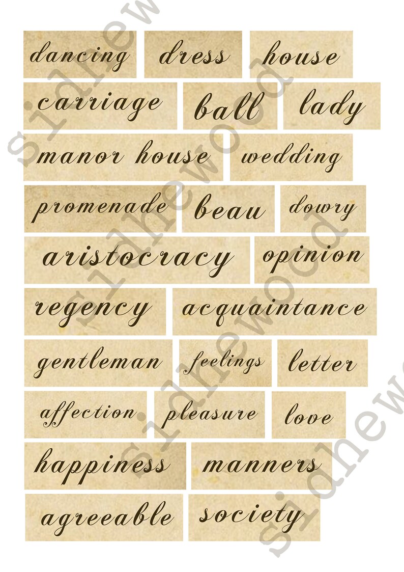 Regency Words - for Junk Journals, Ephemera, Printable Paper Crafts ...